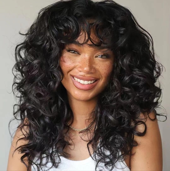 Accessories | Beautiful Curly Wig With Bangs | Poshmark